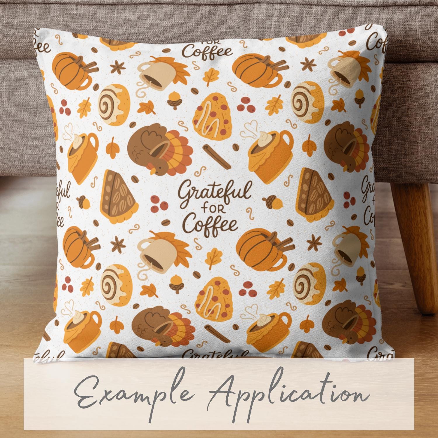 Fall Thanksgiving Seamless Pattern: Coffee, Pie, Pumpkins (PNG Digital ...