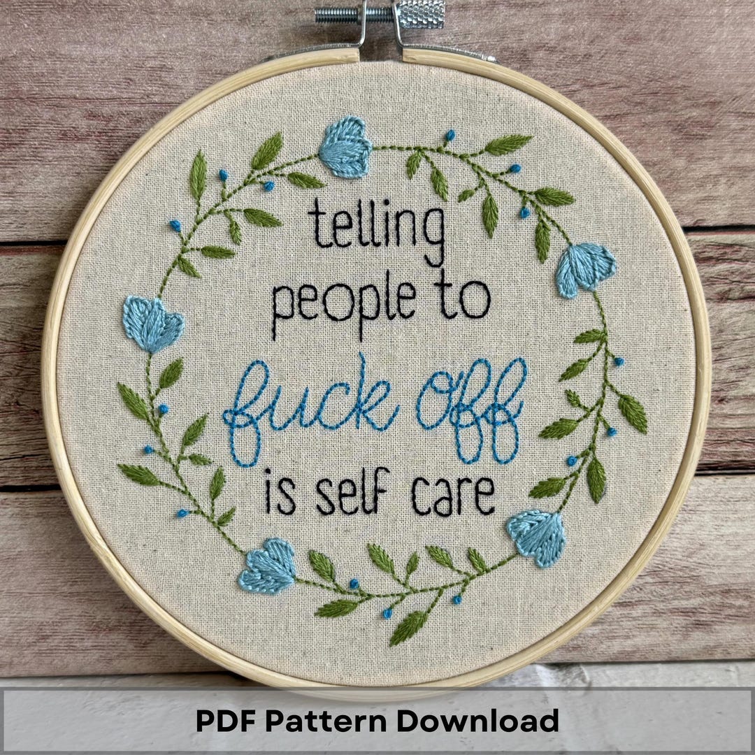 Snarky Self Care Embroidery Pattern: Floral Wreath (PDF Download) - Etsy