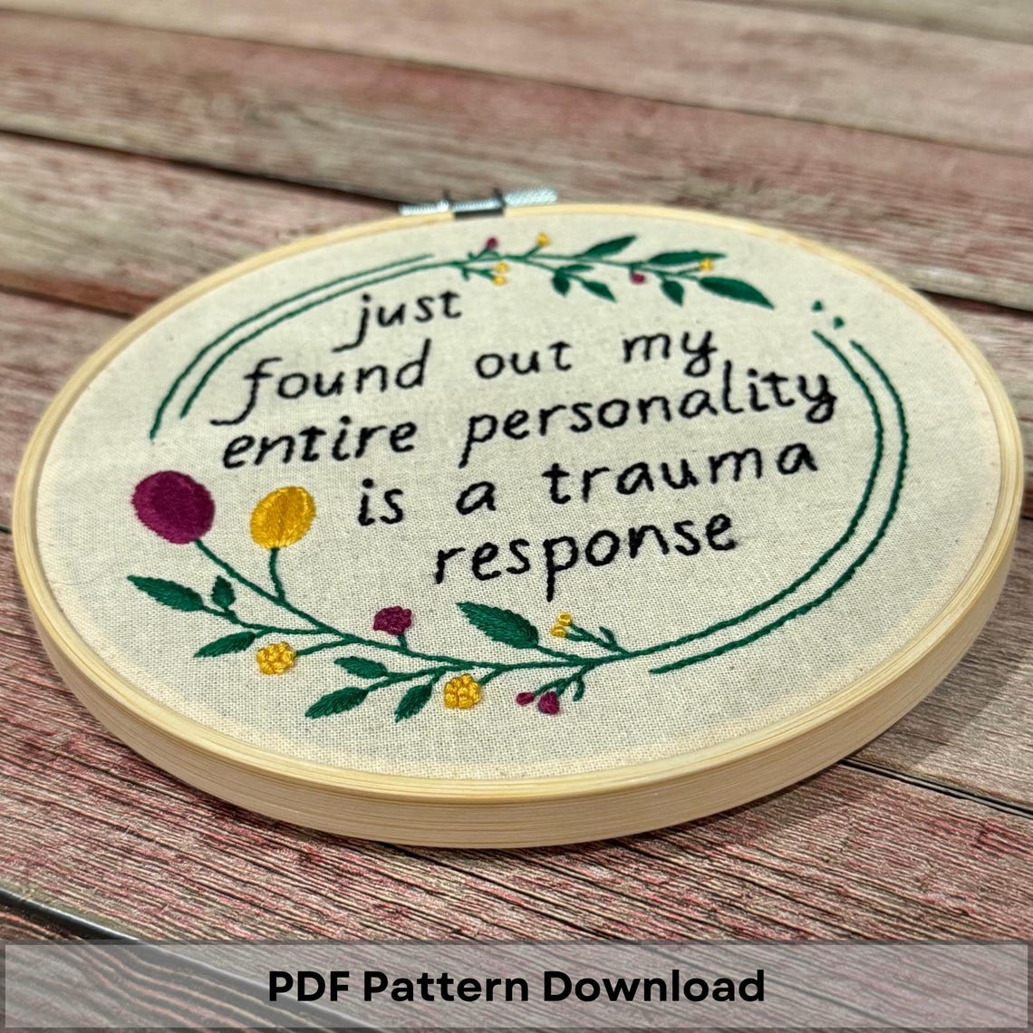 Snarky Trauma Response Embroidery Pattern: Floral Design (PDF Download ...