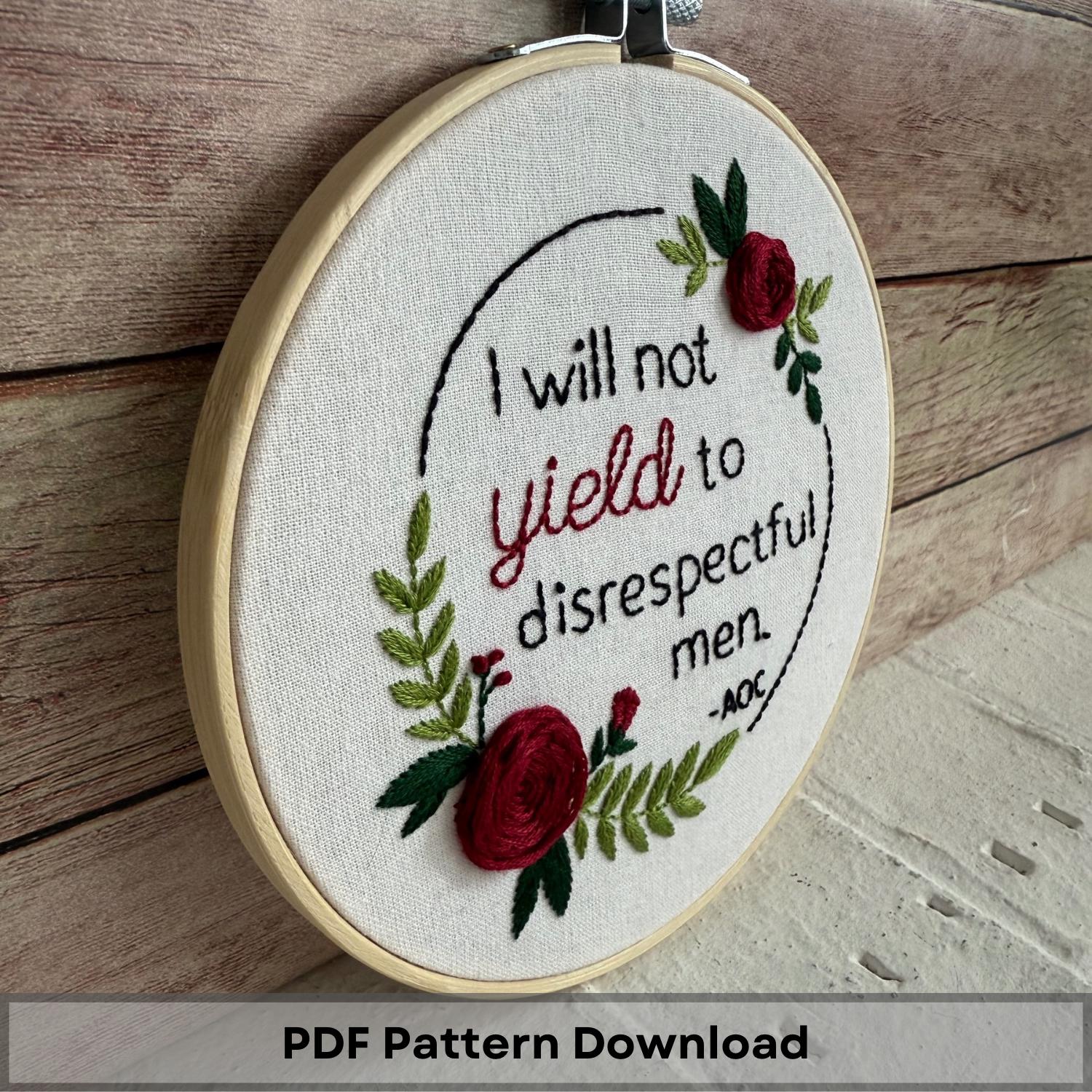 Snarky AOC Quote Embroidery Pattern: Floral Wreath (PDF Download) - Etsy