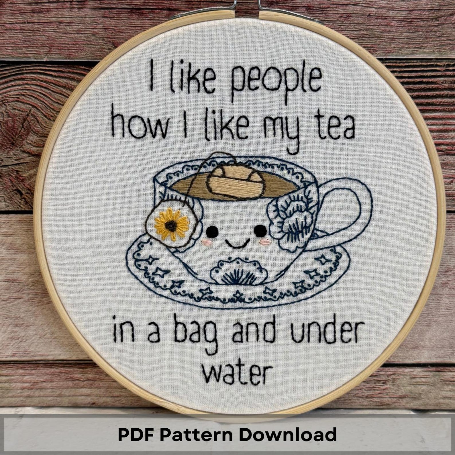 Snarky Tea Embroidery Pattern: Funny Quote (PDF Download) - Etsy