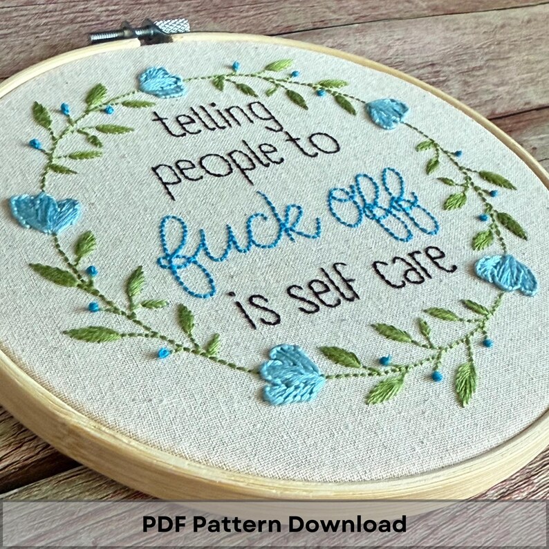 Snarky Self Care Embroidery Pattern: Floral Wreath (PDF Download) - Etsy