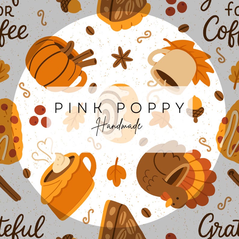 Fall Thanksgiving Seamless Pattern: Coffee, Pie, Pumpkins (PNG Digital ...