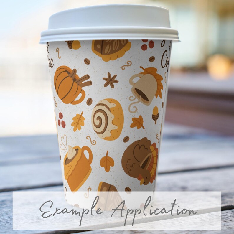 Fall Thanksgiving Seamless Pattern: Coffee, Pie, Pumpkins (PNG Digital ...