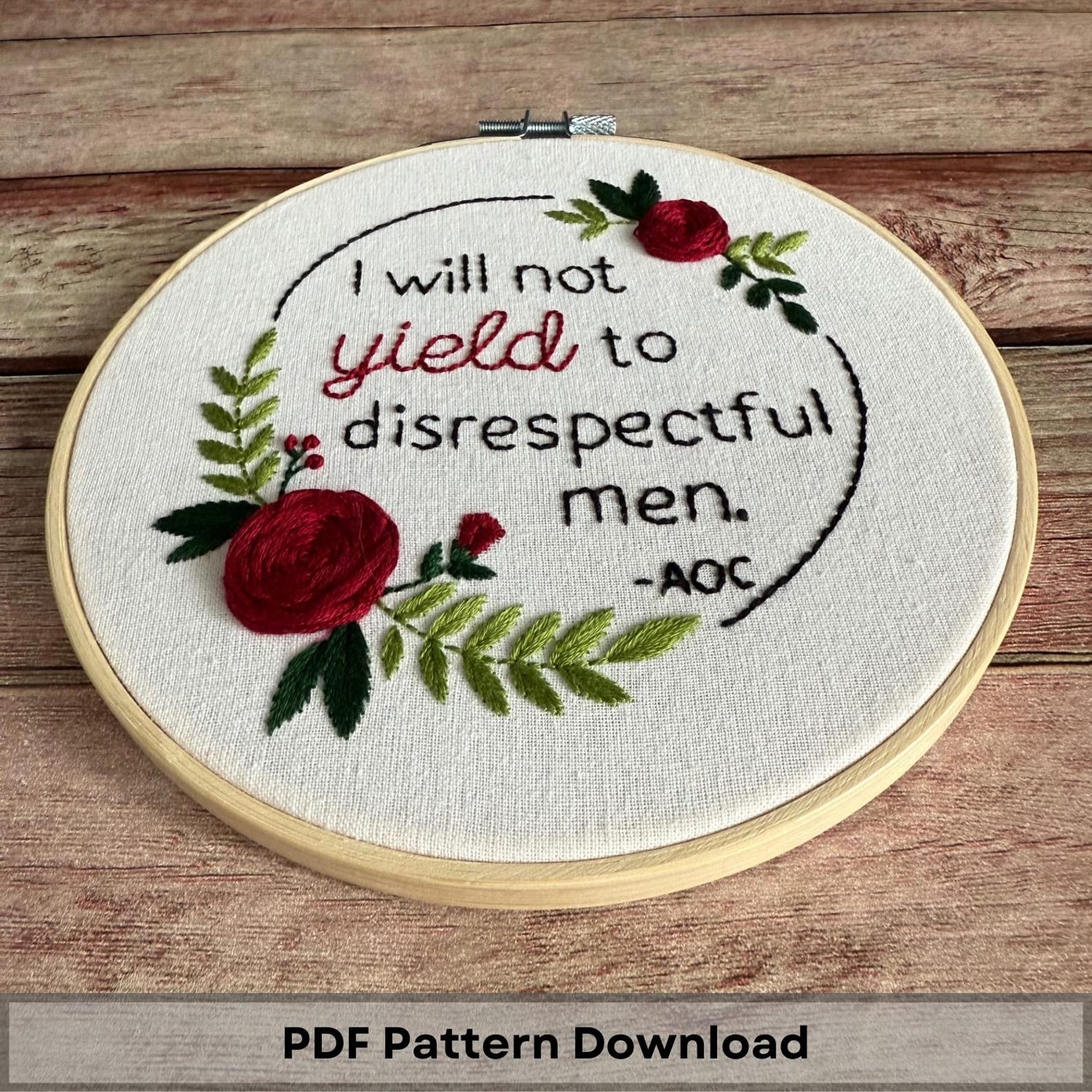 Snarky AOC Quote Embroidery Pattern: Floral Wreath (PDF Download) - Etsy
