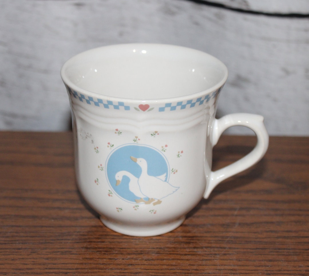 Moonlight Stoneware Geese Goose Coffee Mugs Tea Cups 2 Geese Blue ...