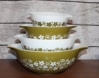 Vintage Pyrex Spring Blossom Pattern Cinderella Mixing Bowls 444, 443 ...