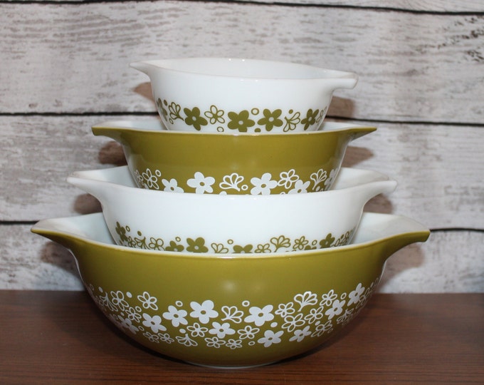 Vintage Pyrex Spring Blossom Pattern Cinderella Mixing Bowls 444, 443 ...