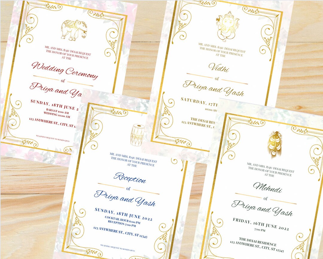 Gold Digital Indian Wedding Card Desi Wedding Invite Hindu - Etsy