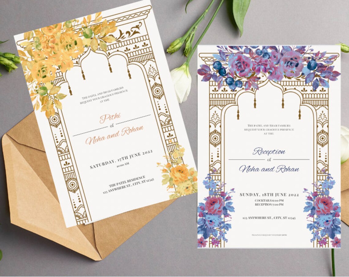 Indian Wedding Invitation Bundle, Desi Kankotri Floral, Hindu Wedding ...