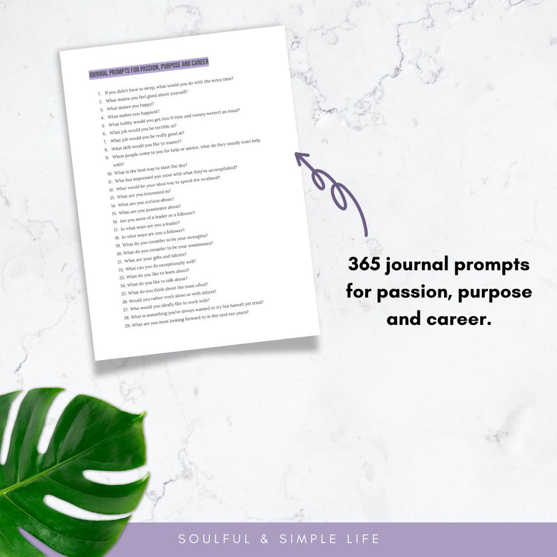 365 Printable Journal Prompts for Passion, Purpose and Career / Journal ...