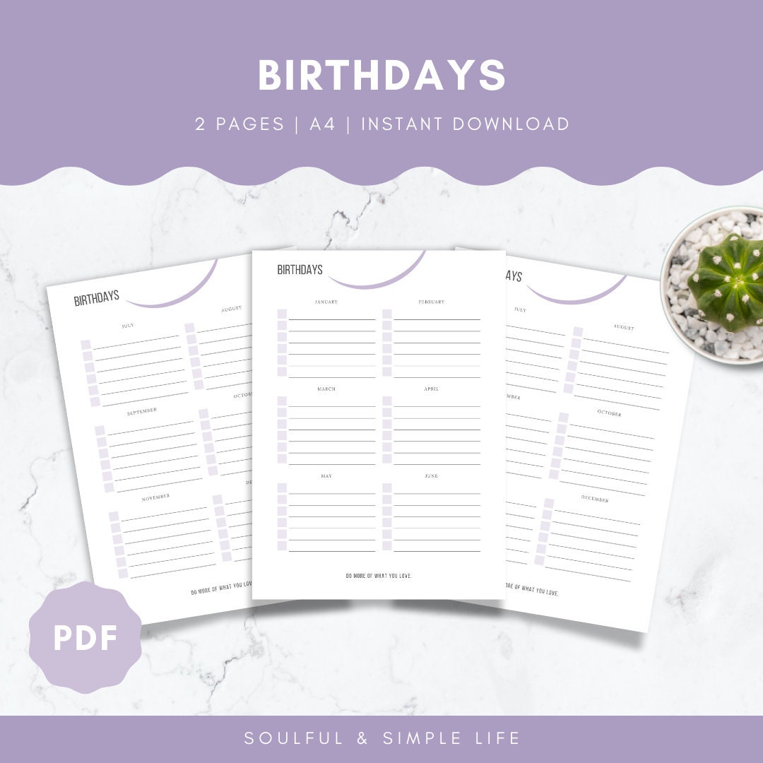 Birthday Tracker Printable Template, Birthday Calendar, Birthday ...