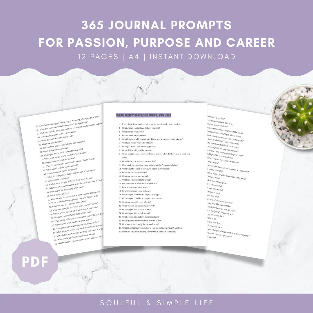 365 Printable Journal Prompts for Passion, Purpose and Career / Journal ...