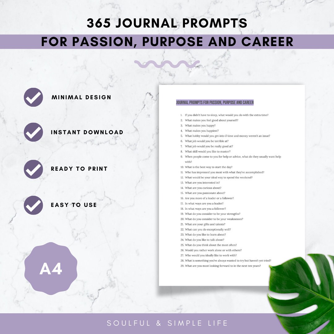365 Printable Journal Prompts for Passion, Purpose and Career / Journal ...