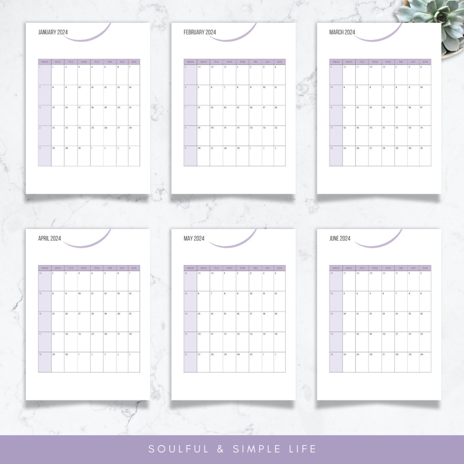 2024 Monthly Calendar, Printable Calendar Template, Minimalist Calendar ...