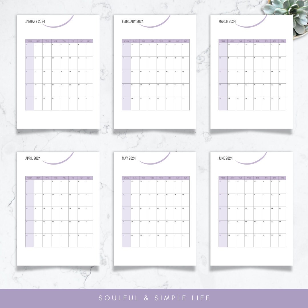 2024 Monthly Calendar, Printable Calendar Template, Minimalist Calendar ...