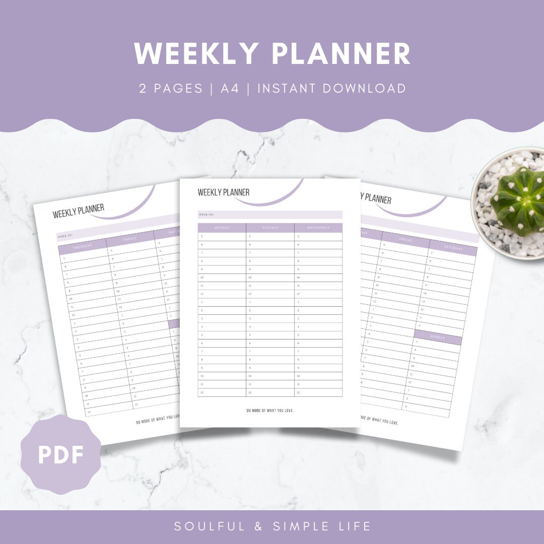 Undated Weekly Planner Printable Week on 2 Pages Week at A - Etsy