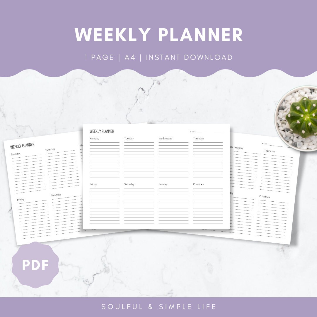 Weekly Planner Printable Landscape, Minimalist Weekly Schedule, Week at ...