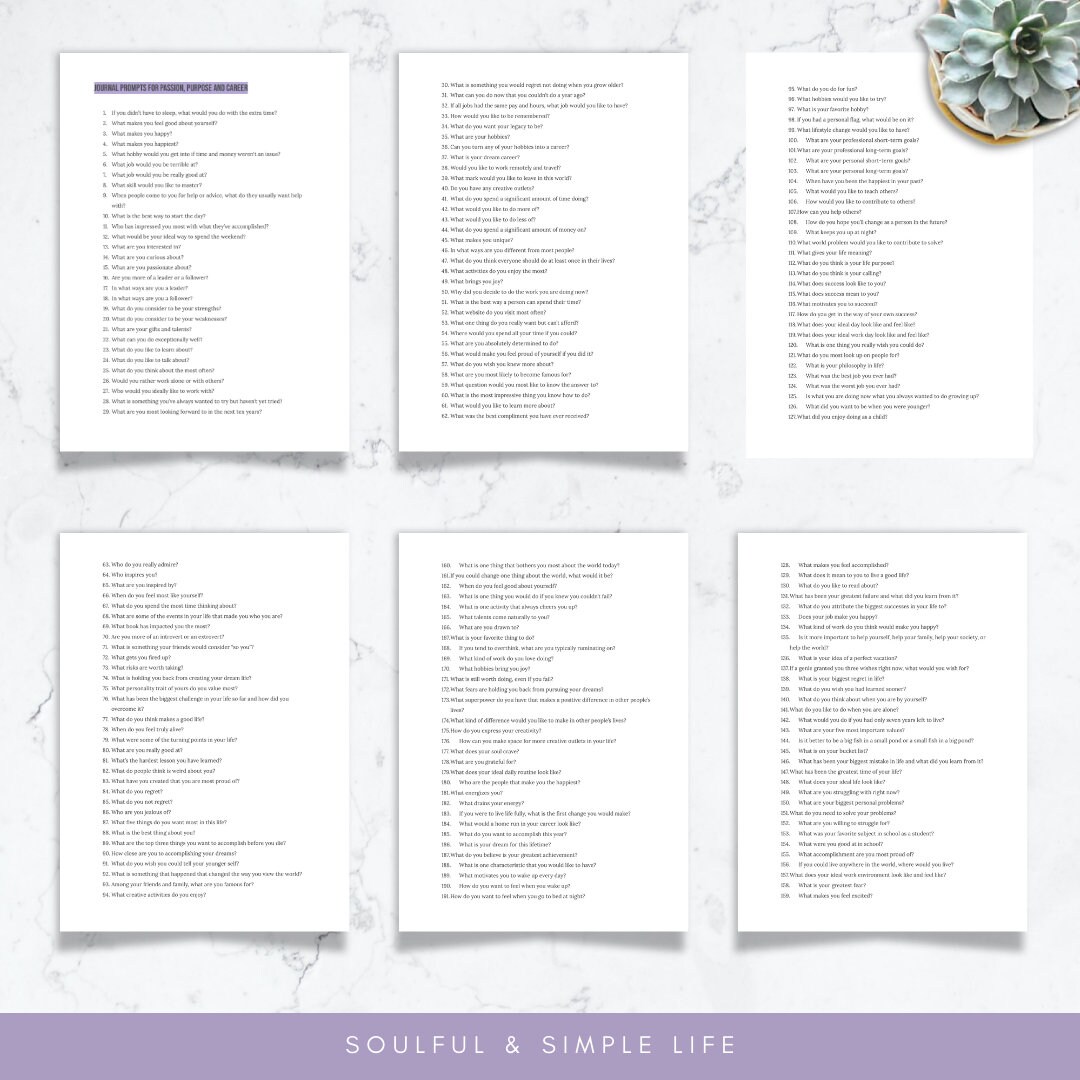365 Printable Journal Prompts for Passion, Purpose and Career / Journal ...