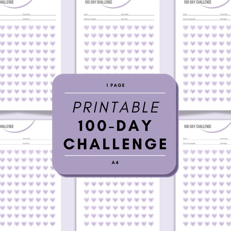 Printable 100 Day Challenge Tracker, Habit Tracker, Goal Tracker, Goal ...