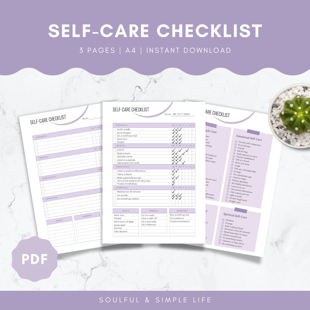 Printable Self-care Checklist Worksheet / Self-care Tracker / Self-care ...