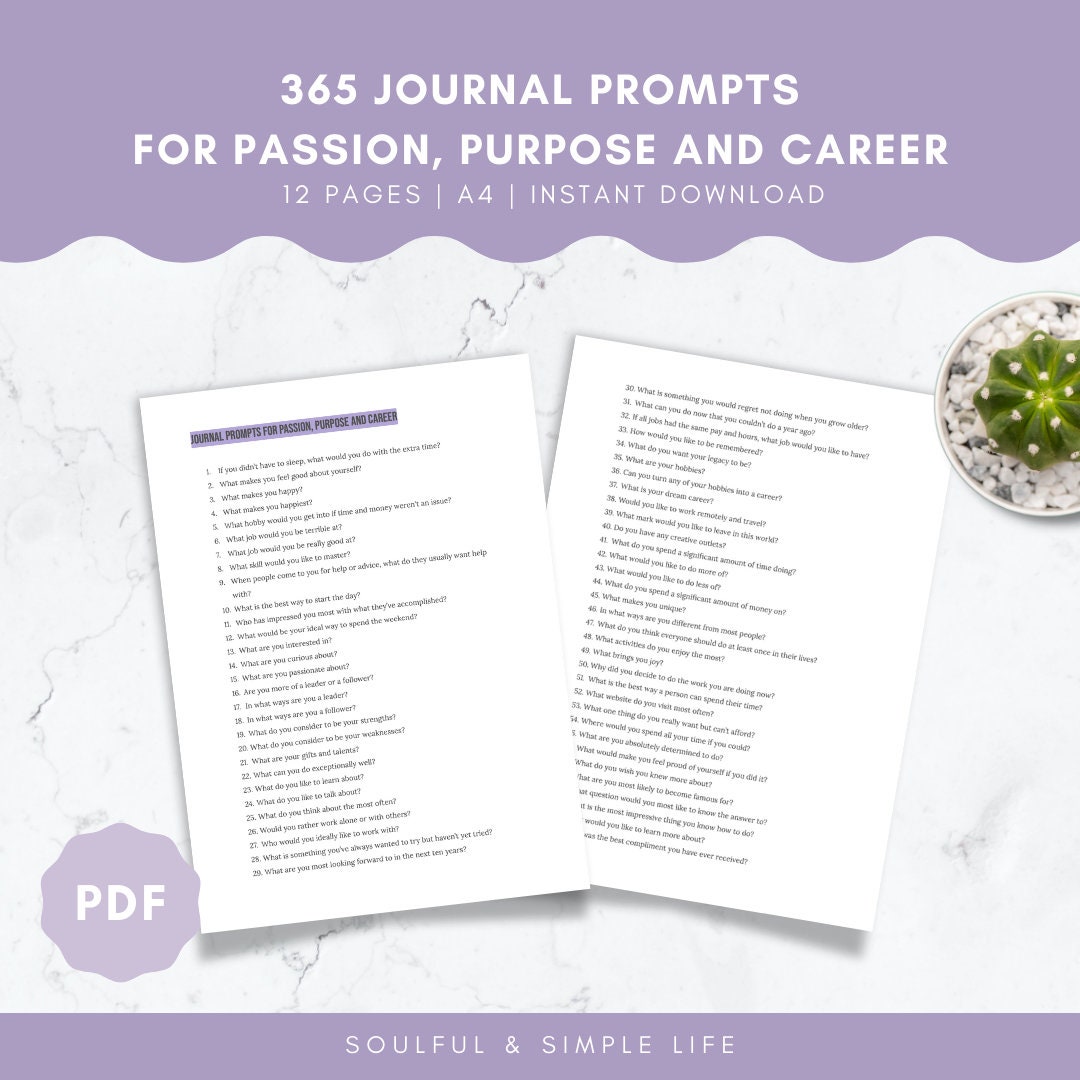 365 Printable Journal Prompts for Passion, Purpose and Career / Journal ...
