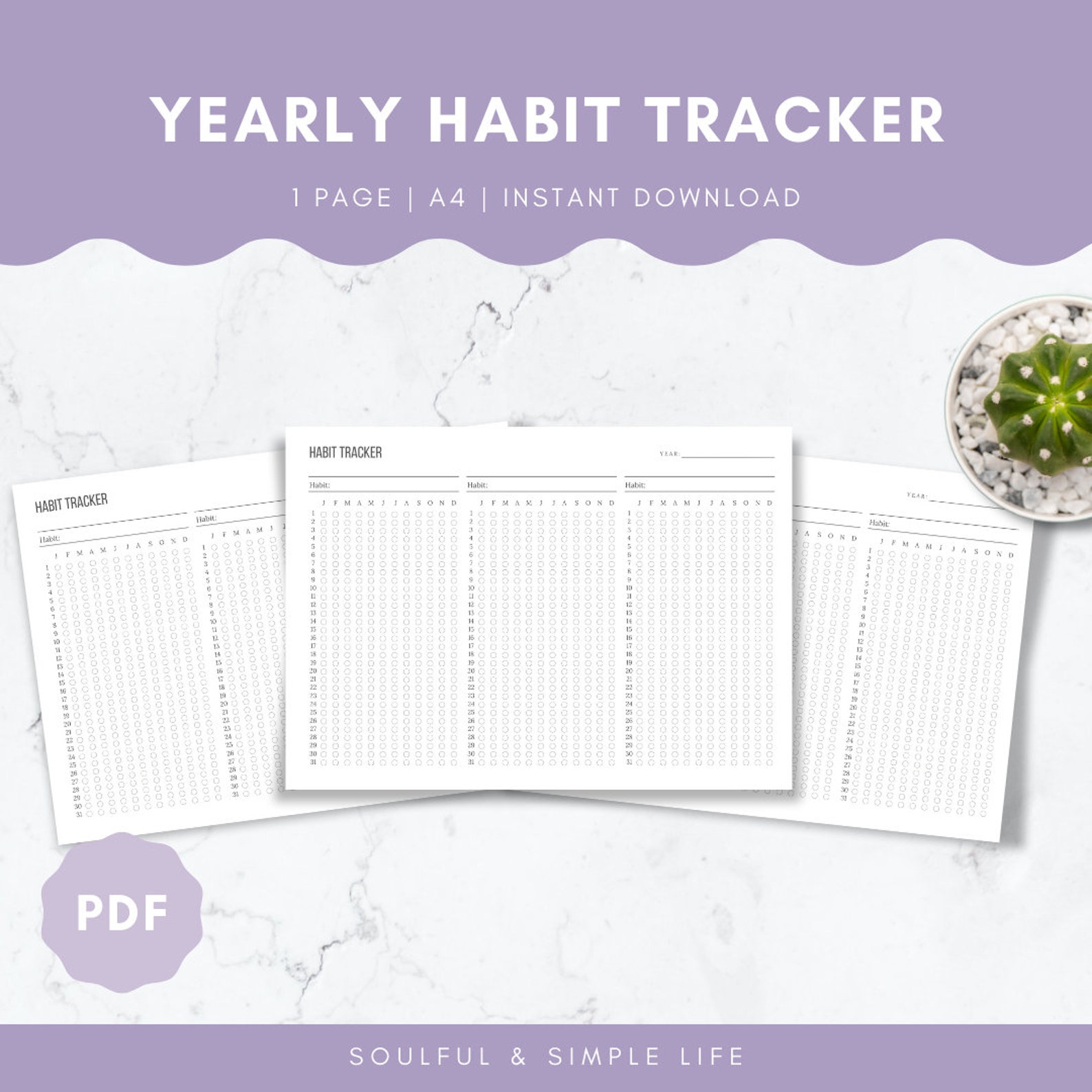 Yearly Habit Tracker Printable Landscape, Habit Tracker Template ...