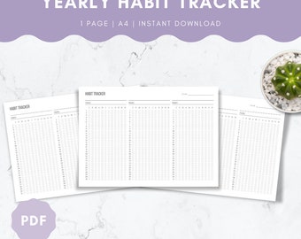 Yearly Habit Tracker Landscape, Habit Tracker Template, Routine ...