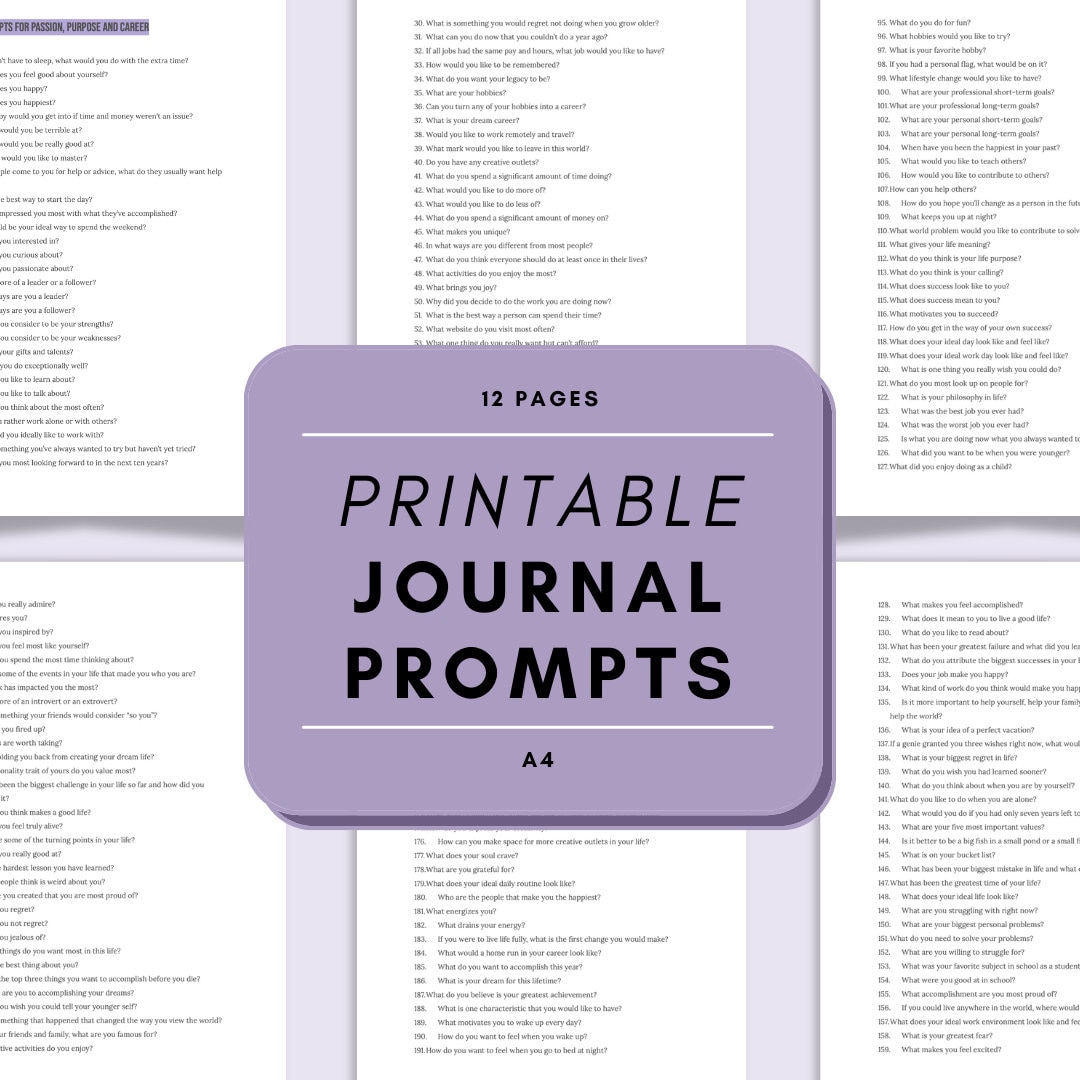 365 Printable Journal Prompts for Passion, Purpose and Career / Journal ...