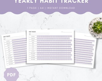 Yearly Habit Tracker Printable Landscape, Habit Tracker Template ...