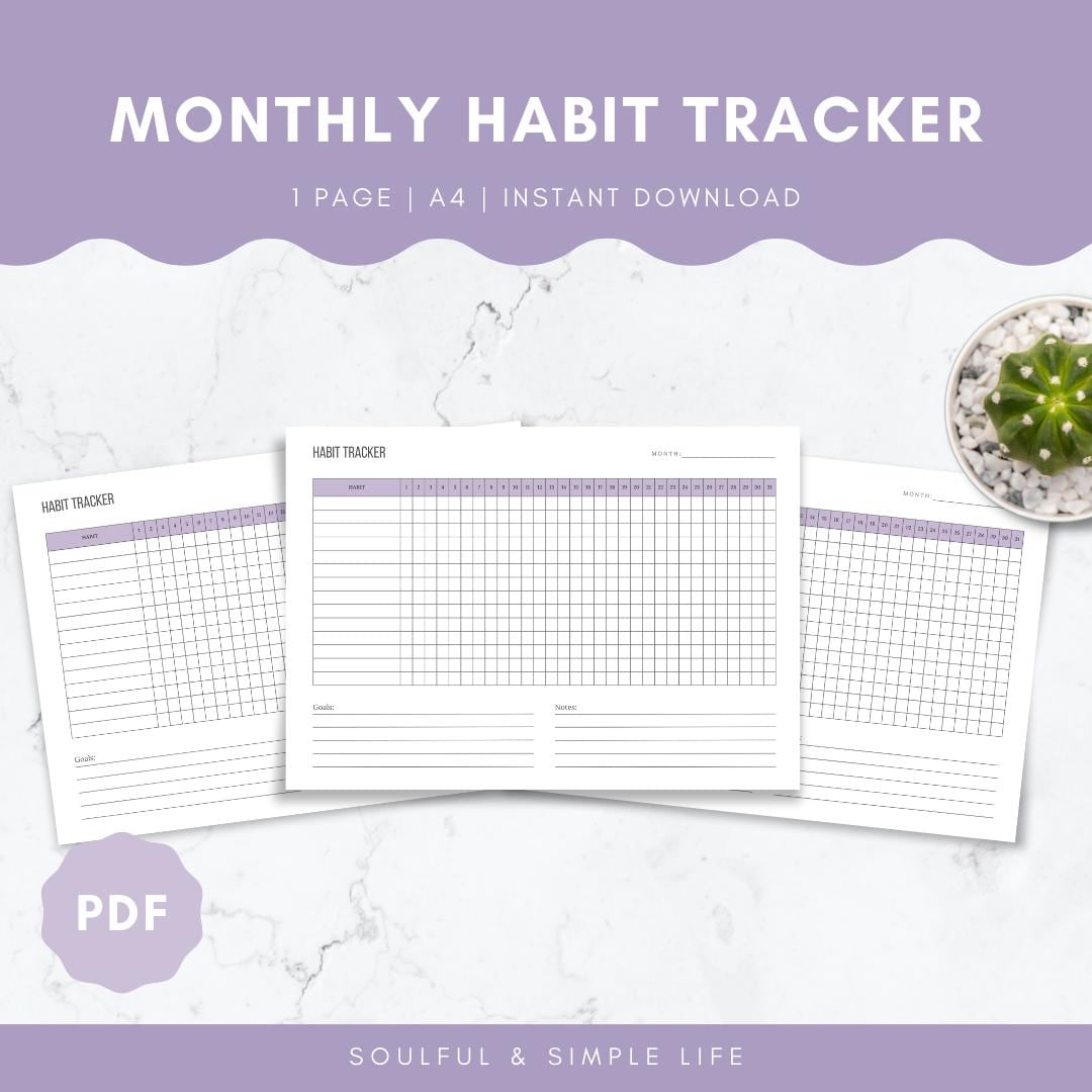 Monthly Habit Tracker Printable | Minimalist A4 PDF | Simple Stylish ...