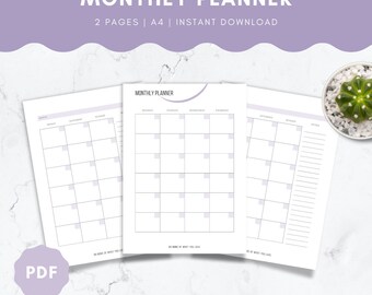 Monthly Planner Printable, Undated Month on 1 Page, Calendar, Month at ...