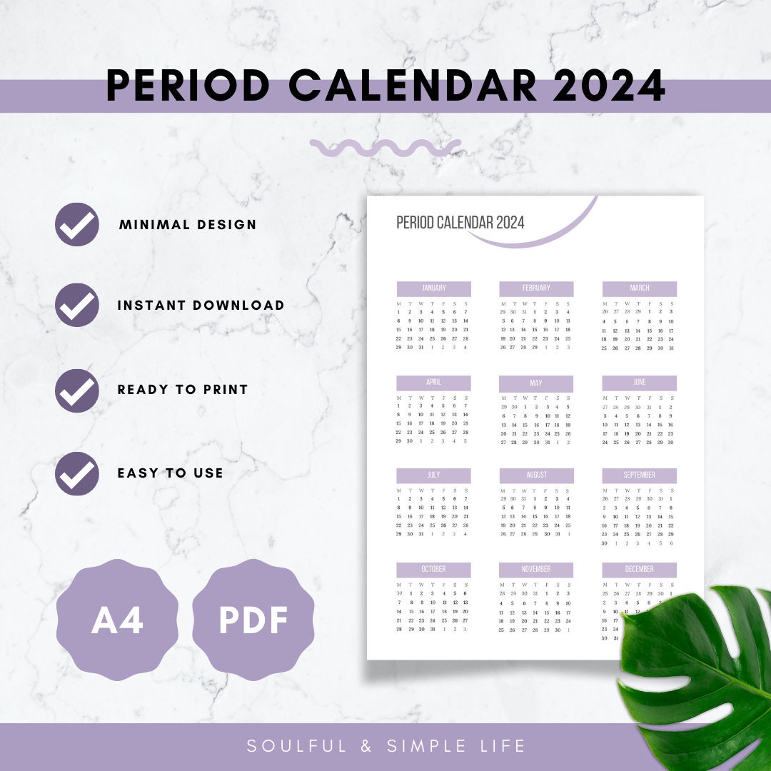 Printable Period Calendar 2024 / Printable Period Tracker 2024 - Etsy