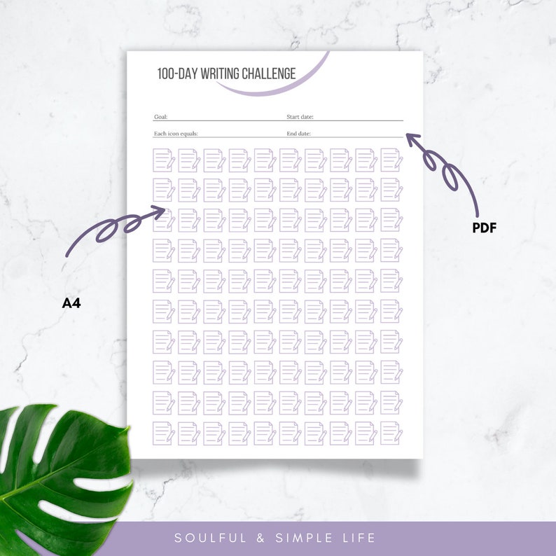 100-day Writing Challenge Tracker Printable / Writing Habit Tracker ...