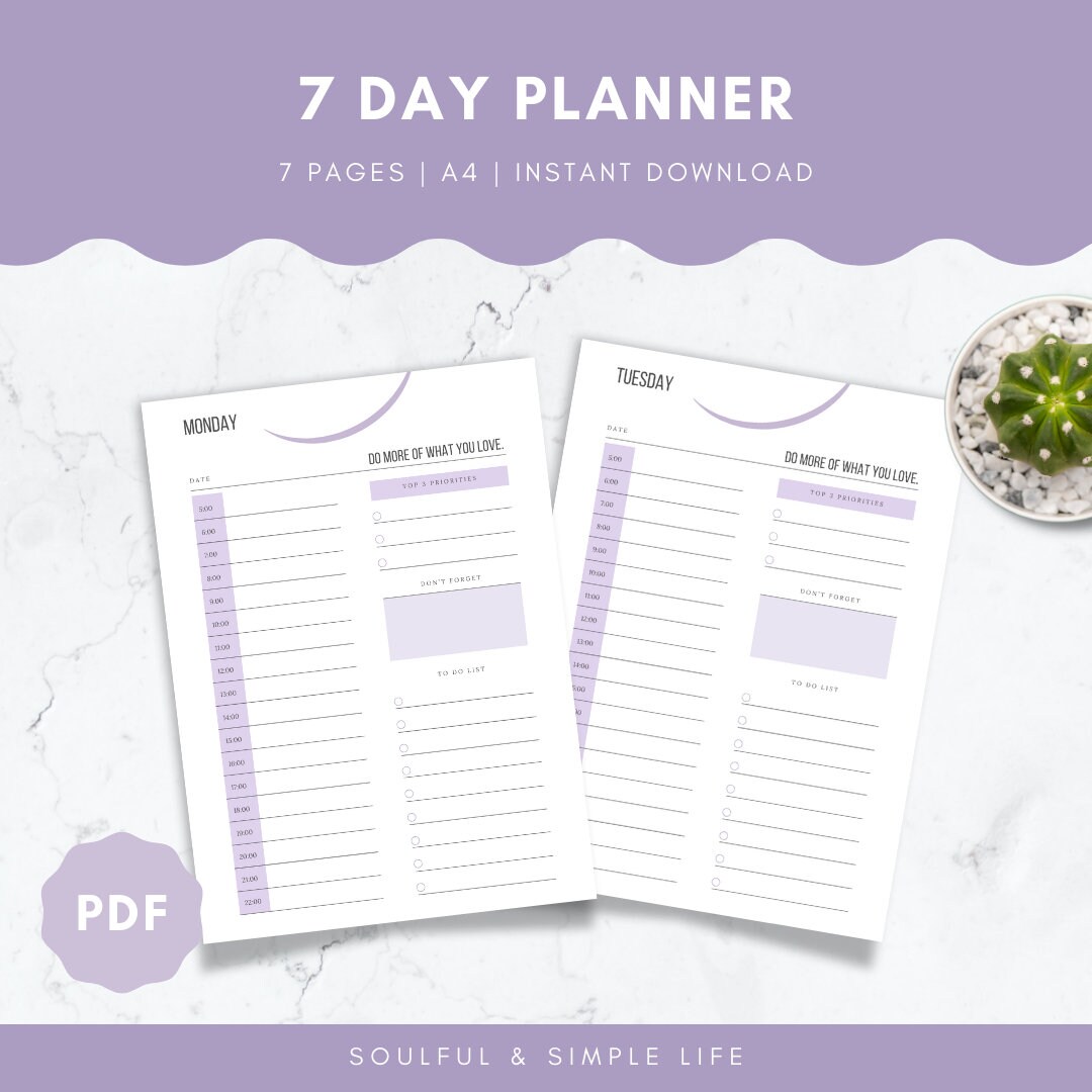 7 Day Planner Printable Daily Planner Weekly Planner Daily - Etsy