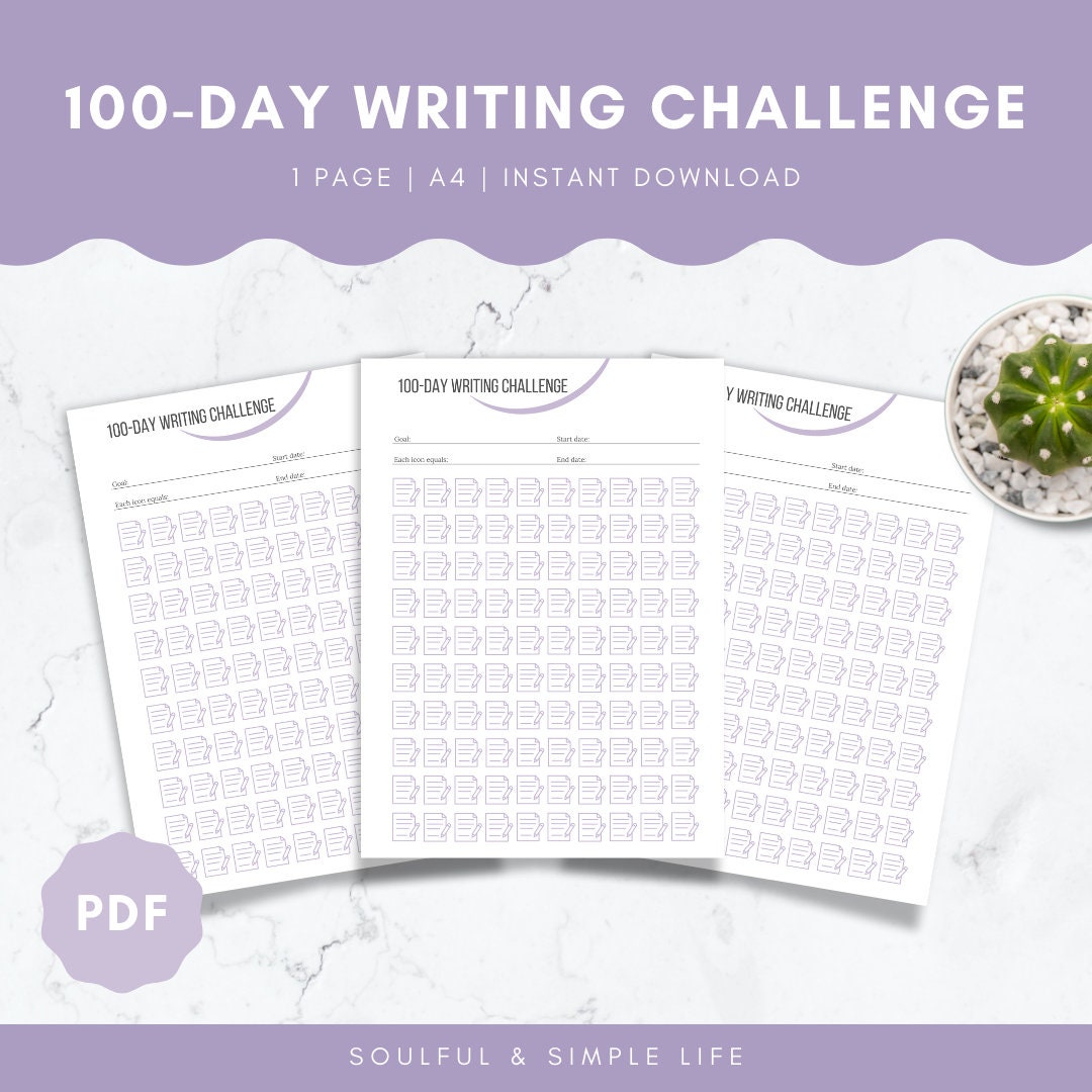 100-day Writing Challenge Tracker Printable / Writing Habit Tracker ...