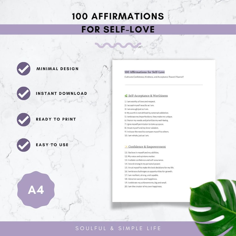 100 Affirmations for Self-love | Digital Download | Printable Self-love ...