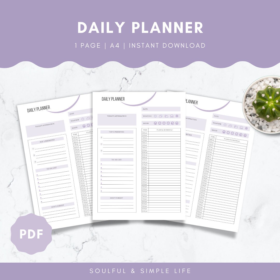 Printable Daily Planner Sheet / Printable Daily Schedule / Productivity ...