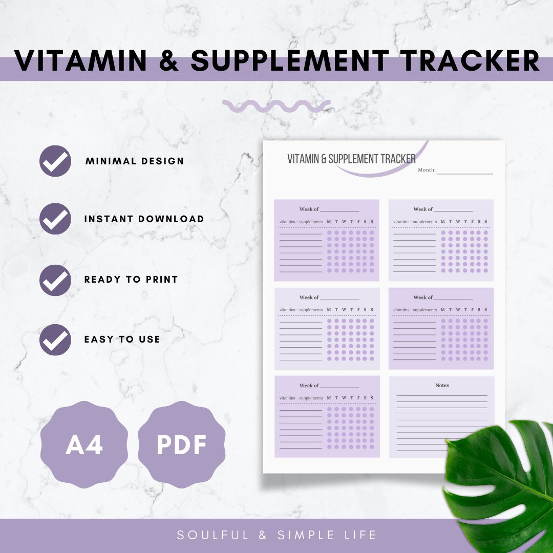 Printable Vitamin and Supplement Tracker / Self-care Tracker / Self ...
