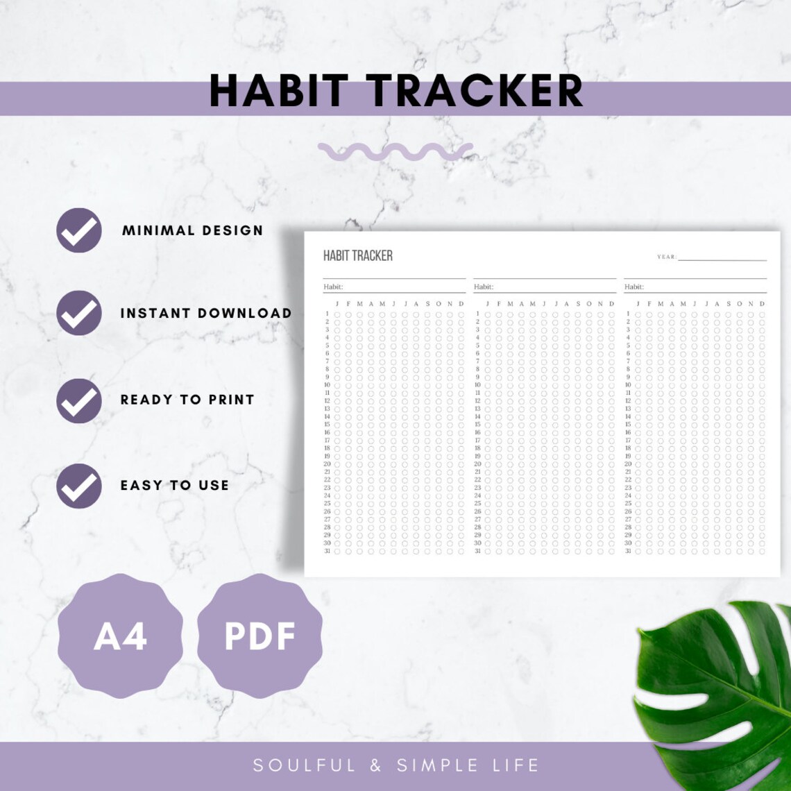 Yearly Habit Tracker Printable Landscape, Habit Tracker Template ...