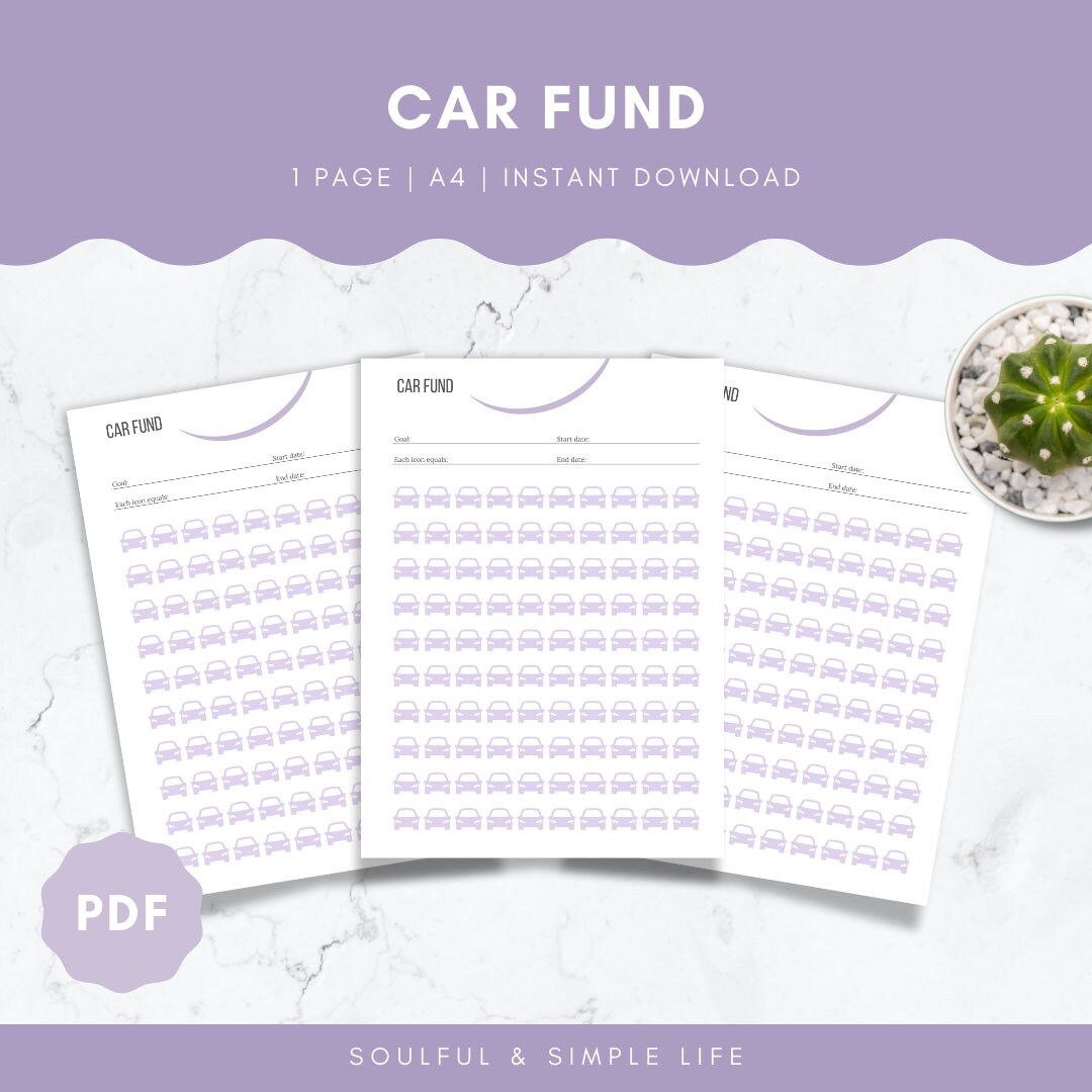 Car Fund Money Savings Tracker Printable, Saving Challenge, Budget ...