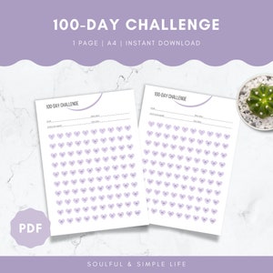 Printable 100 Day Challenge Tracker, Habit Tracker, Goal Tracker, Goal ...