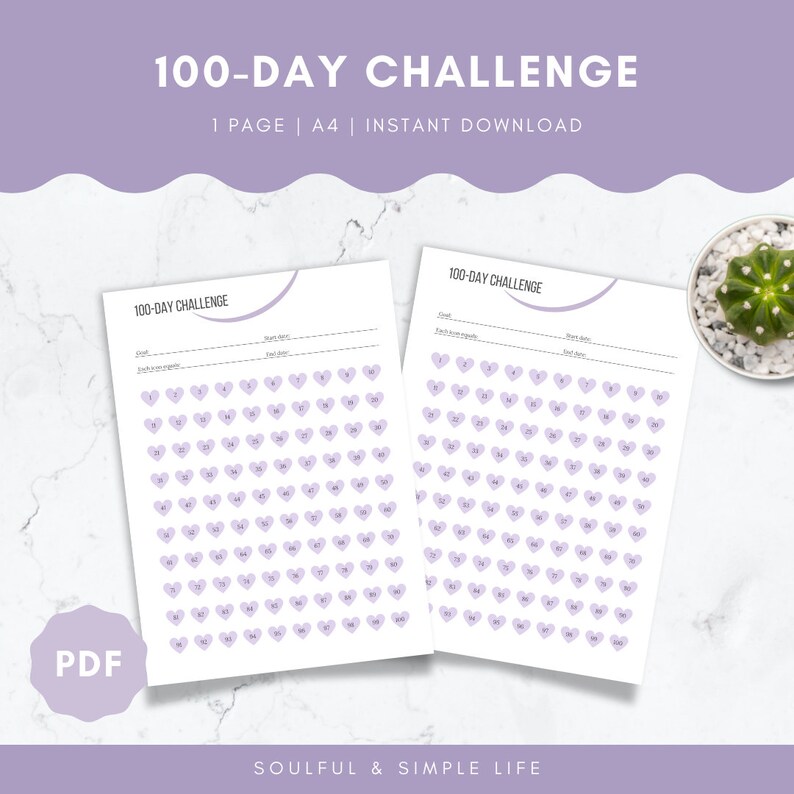 Printable 100 Day Challenge Tracker, Habit Tracker, Goal Tracker, Goal ...