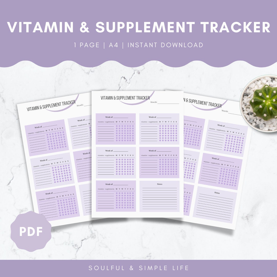 Printable Vitamin and Supplement Tracker / Self-care Tracker / Self ...