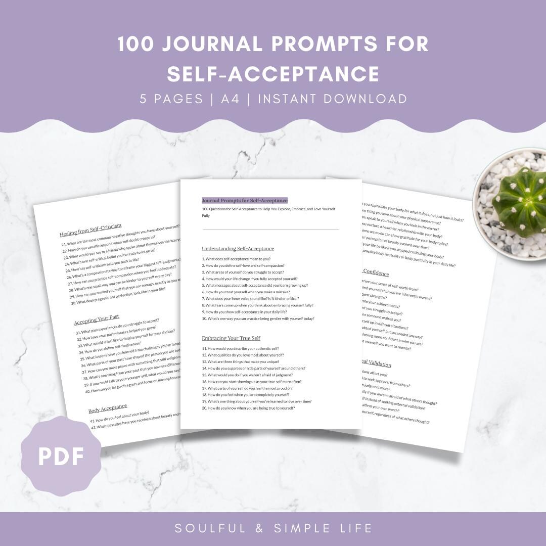 100 Journal Prompts for Self-acceptance | Printable Writing Prompts ...