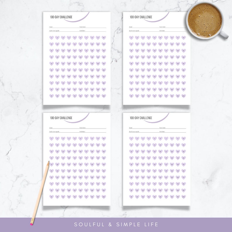 Printable 100 Day Challenge Tracker, Habit Tracker, Goal Tracker, Goal ...