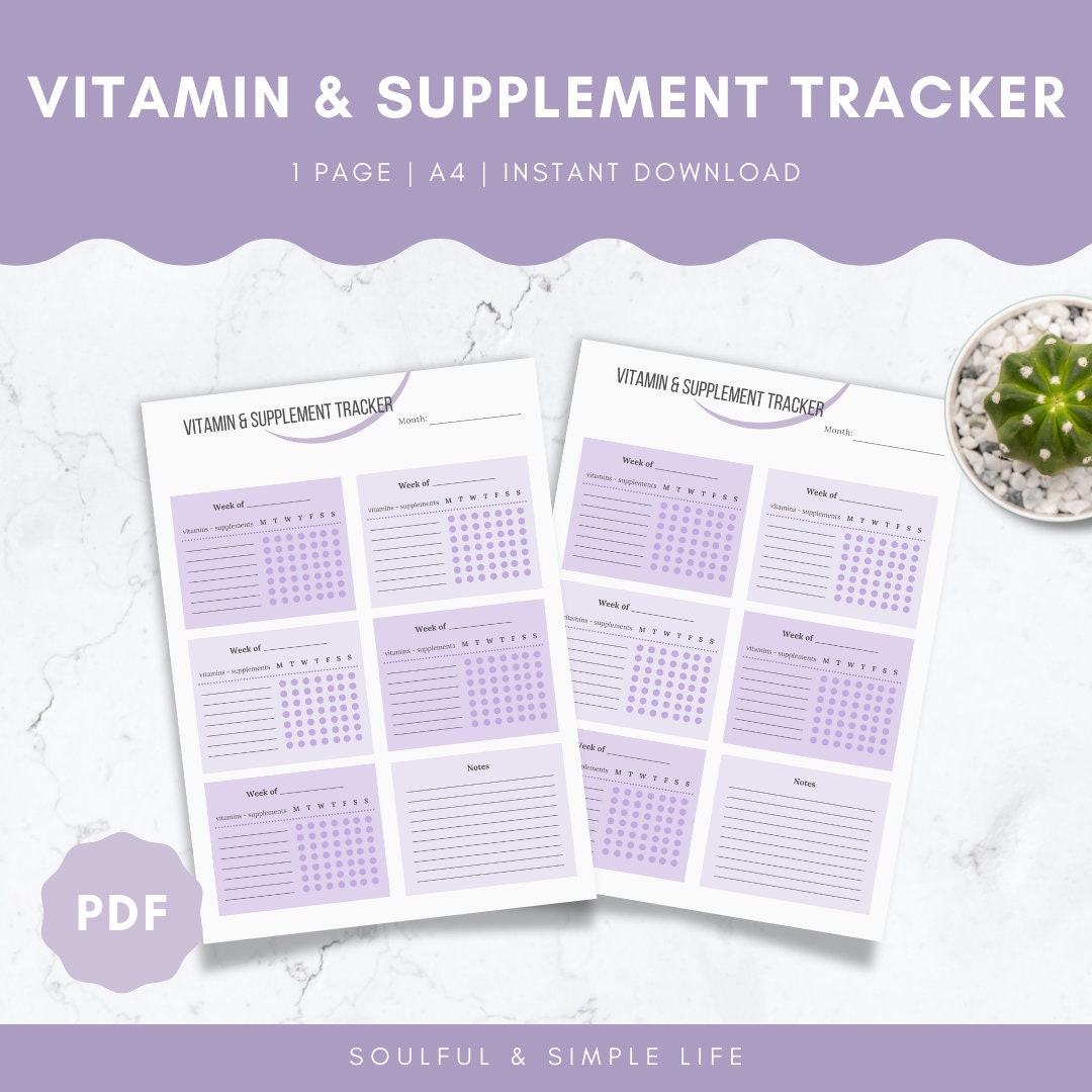 Printable Vitamin and Supplement Tracker / Self-care Tracker / Self ...