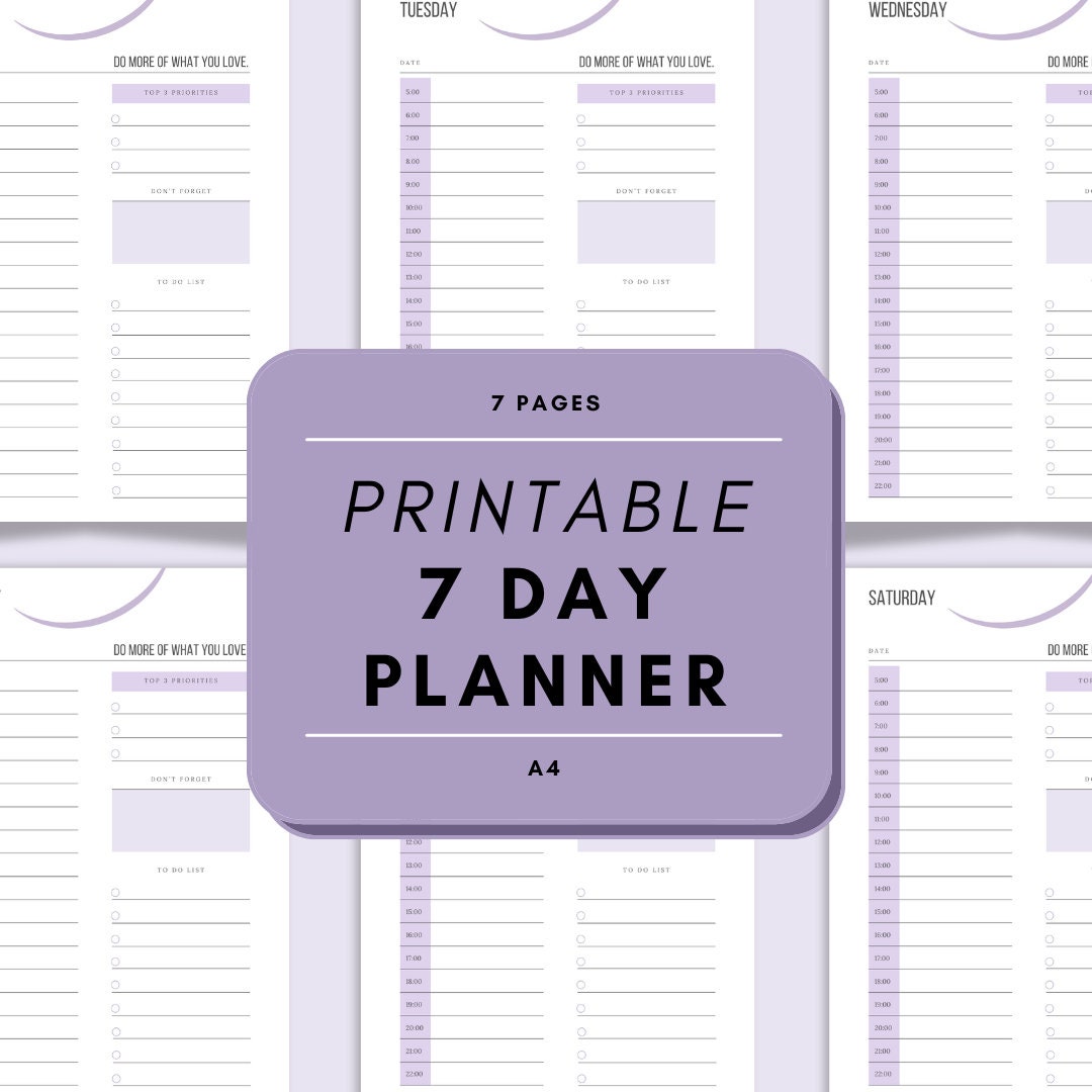 7 Day Planner Printable Daily Planner Weekly Planner Daily - Etsy