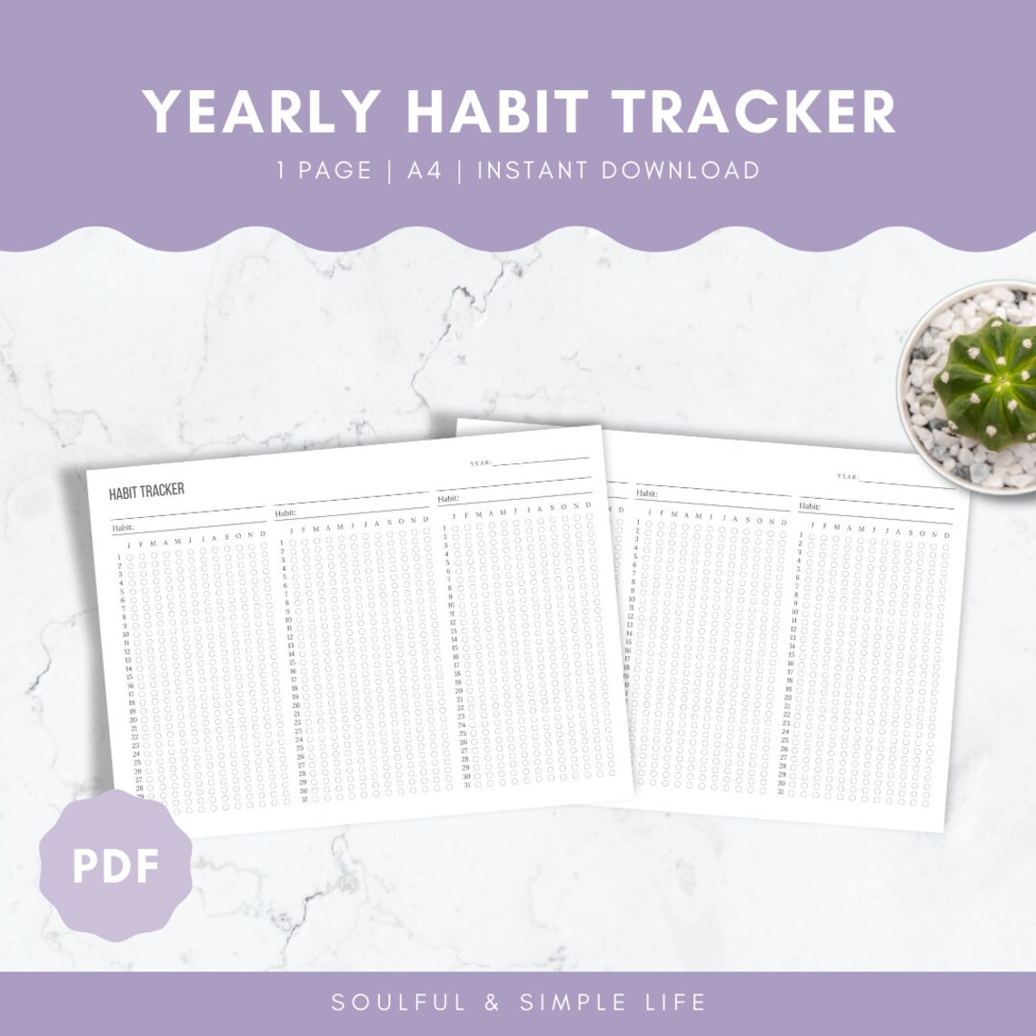 Yearly Habit Tracker Printable Landscape, Habit Tracker Template ...