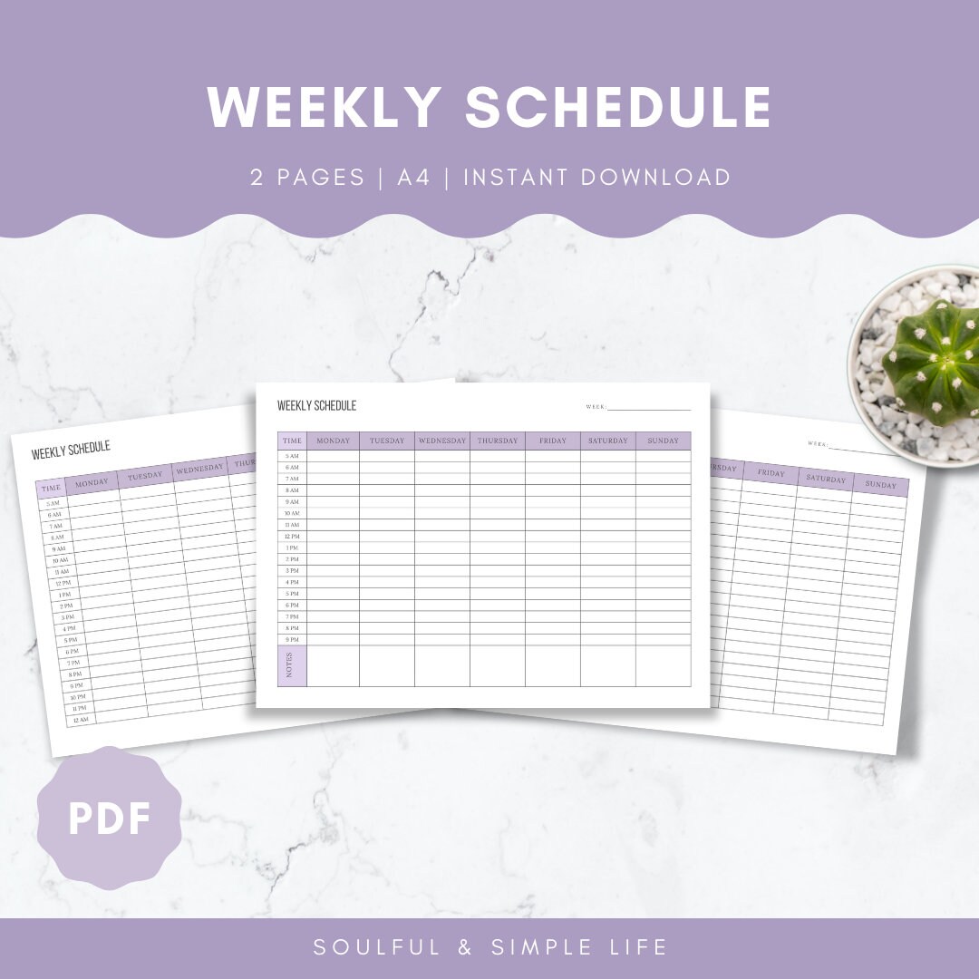 Hourly Weekly Schedule Landscape, Weekly Planner Printable, Week at A ...